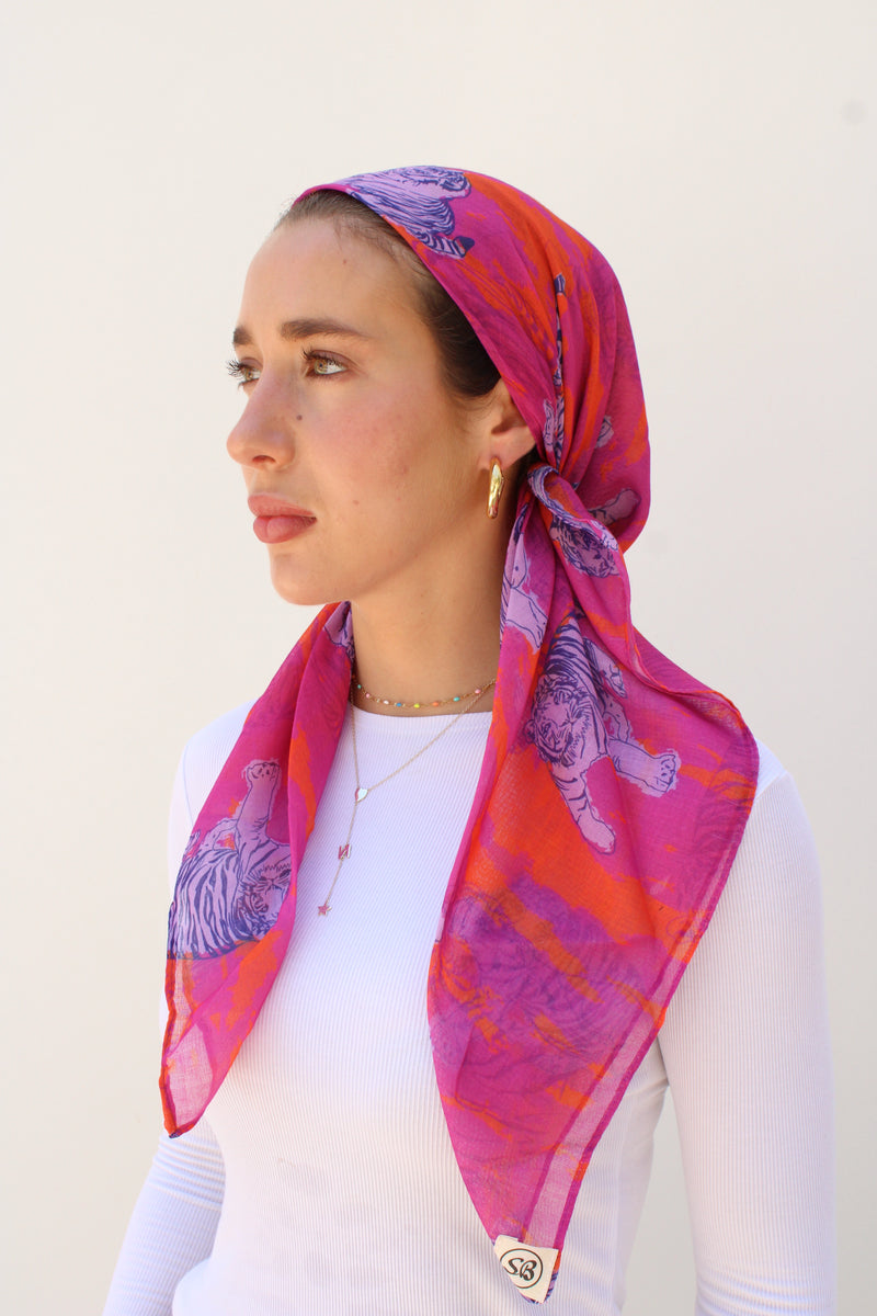 Hot Pink Tiger Square Head Scarf – Scarf Bar