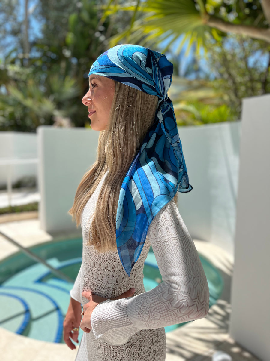 Pucci Inspired Blue Capri Square Head Scarf – Scarf Bar